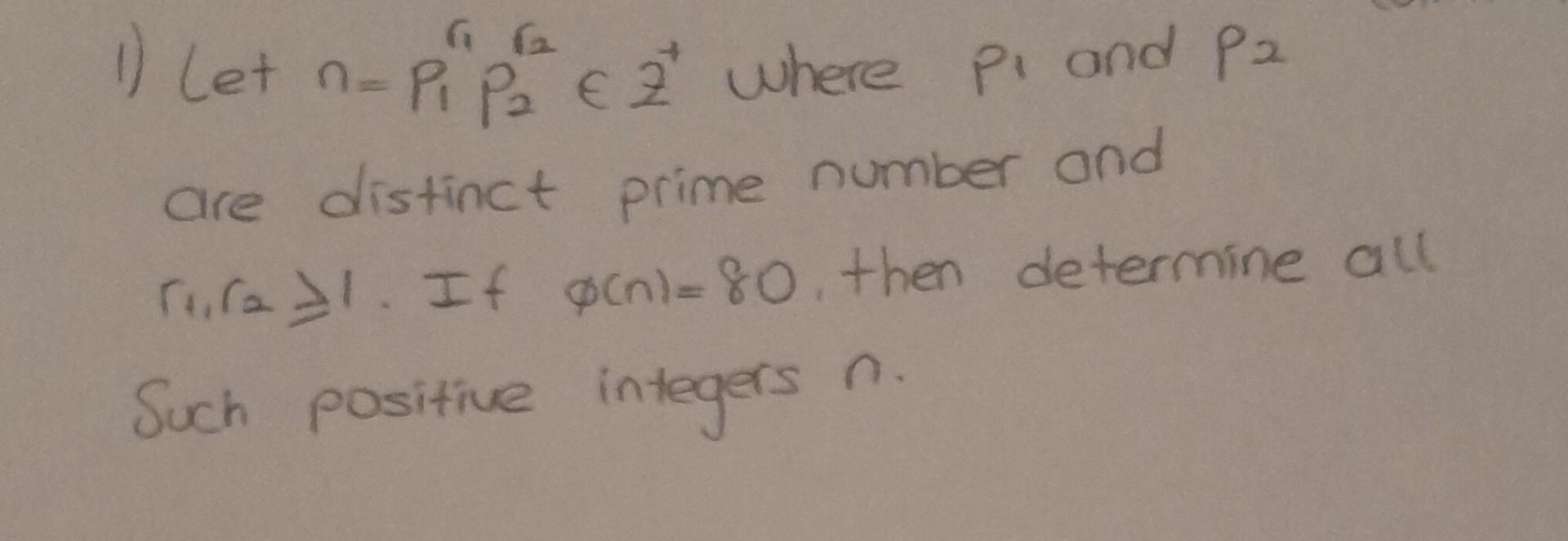 Solved 1) Let n=p1r1p2r2∈z+where p1 and p2 are distinct | Chegg.com