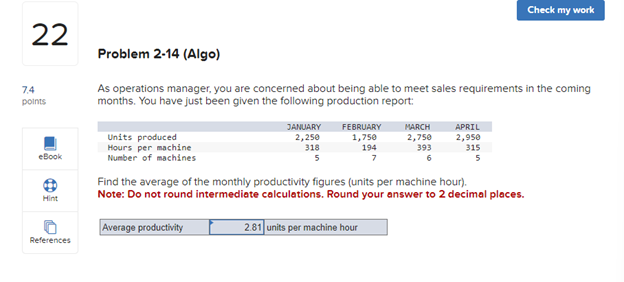Solved 22Problem 2-14 (Algo)As operations manager, you are | Chegg.com