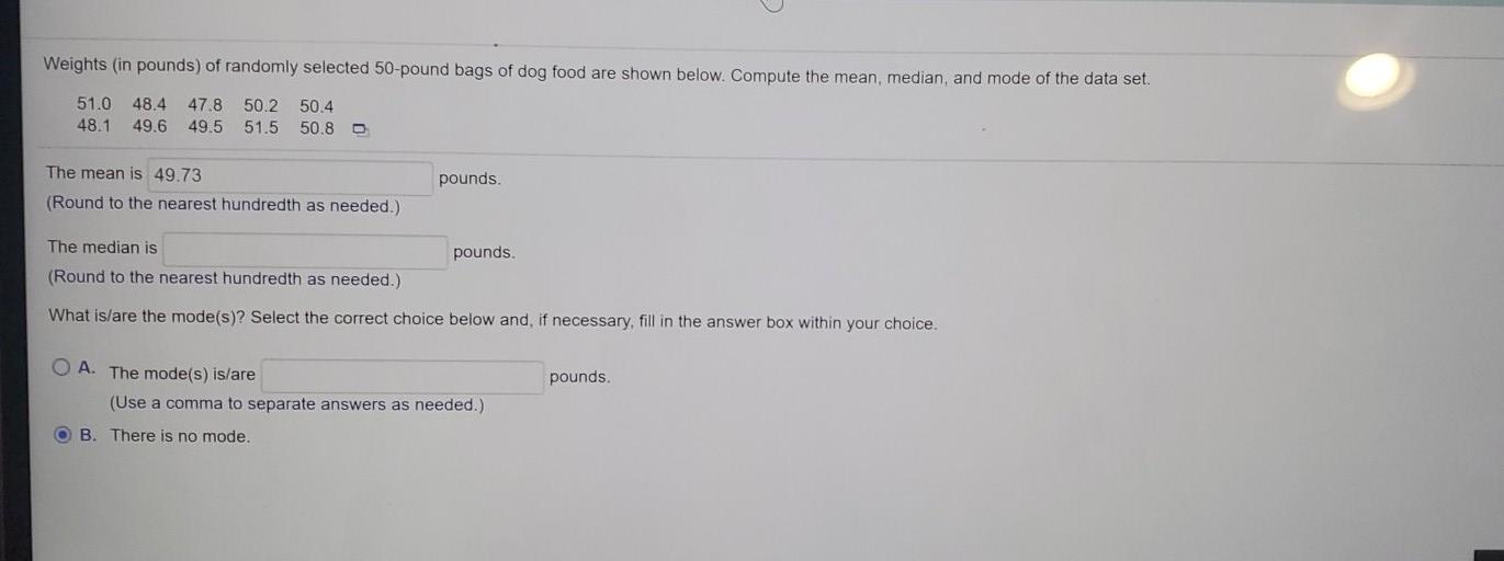 Solved Weights (in pounds) of randomly selected 50-pound | Chegg.com