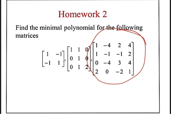Solved Homework 2 Find the minimal polynomial for the | Chegg.com