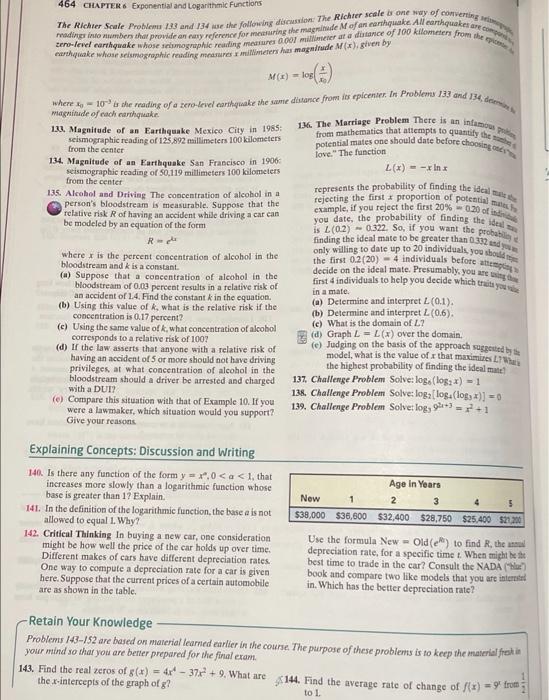 Solved 460 CHAPTER 6 Exponential and Logarithmic Functions | Chegg.com