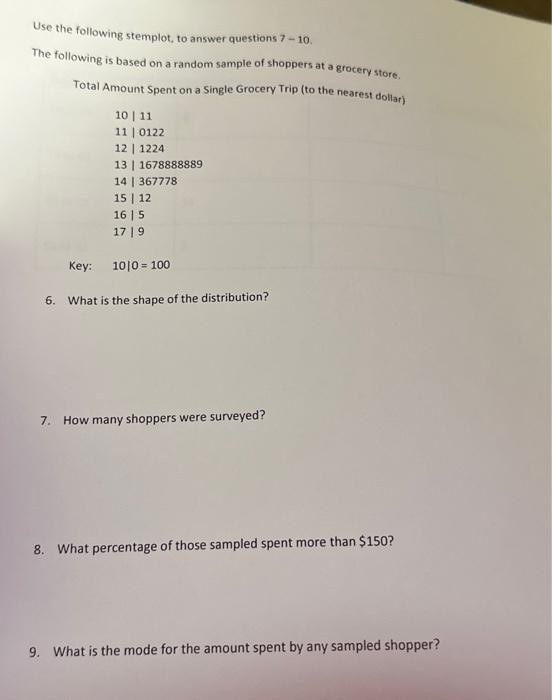 Solved Use the following stemplot, to answer questions 7 -10 | Chegg.com
