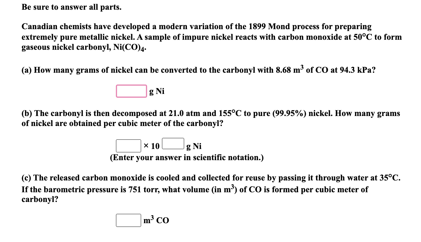 Be sure to answer all parts. | Chegg.com