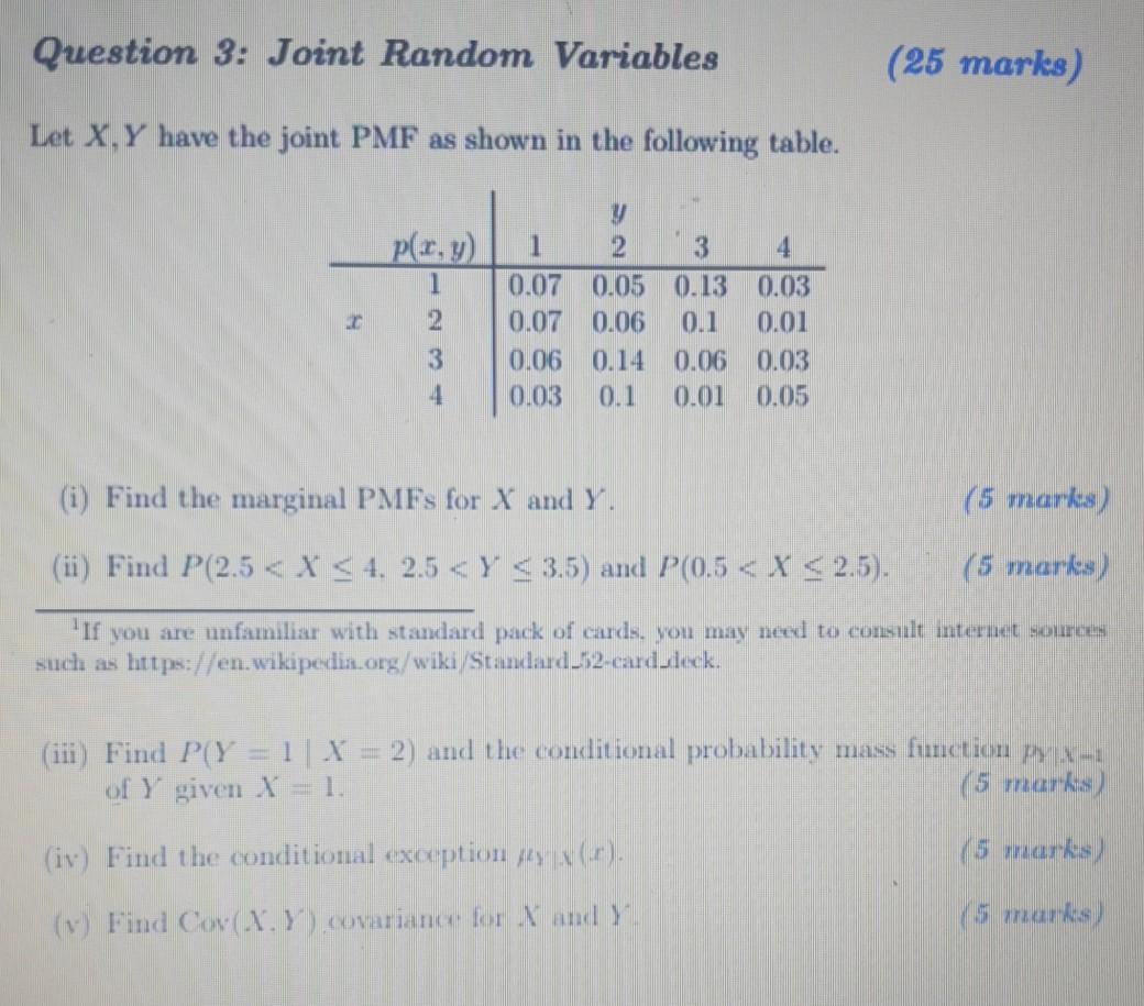 Solved Question 3: Joint Random Variables (25 marks) Let X. | Chegg.com