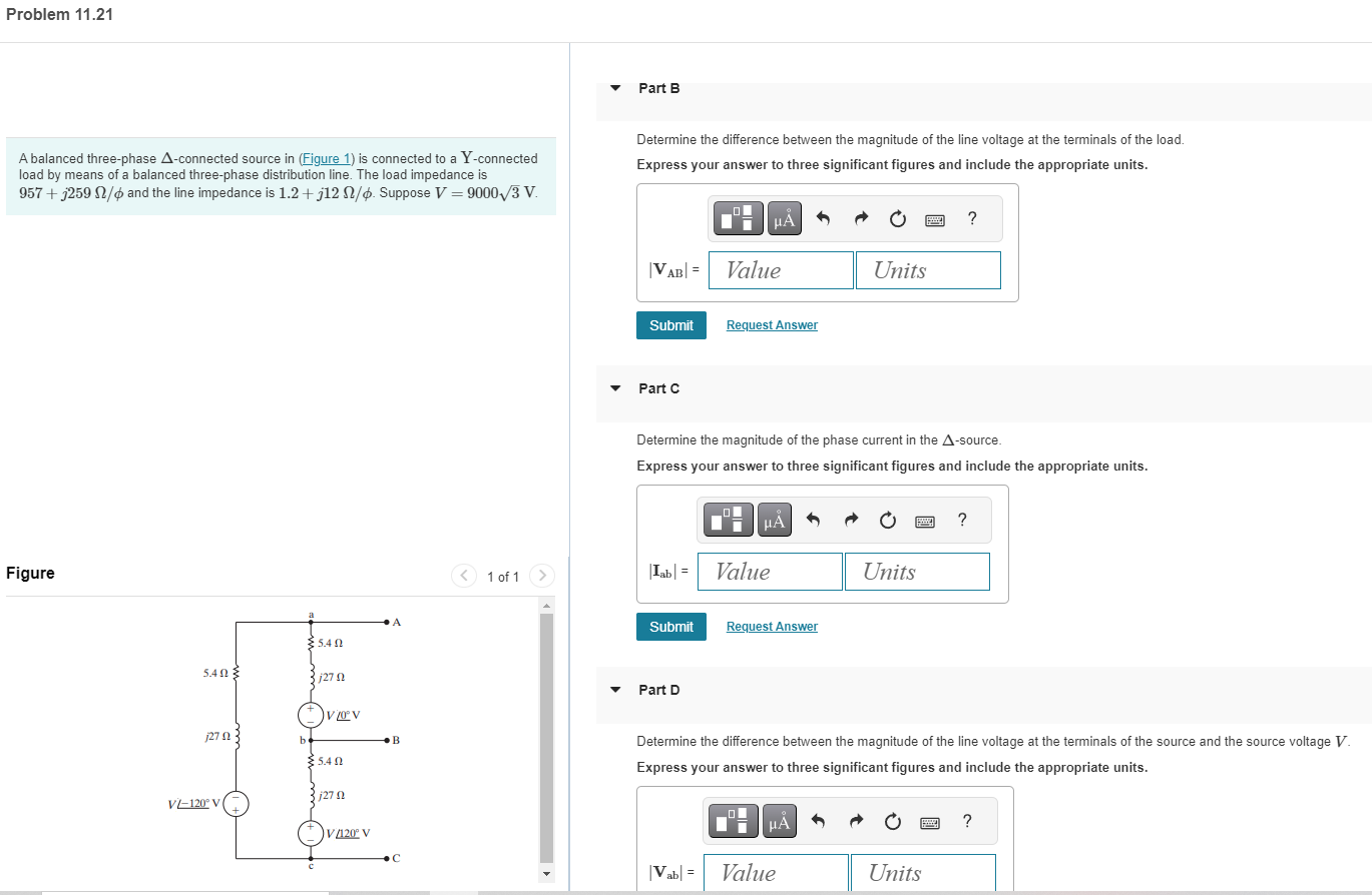 Solved A balanced three-phase \Delta -connected source in | Chegg.com
