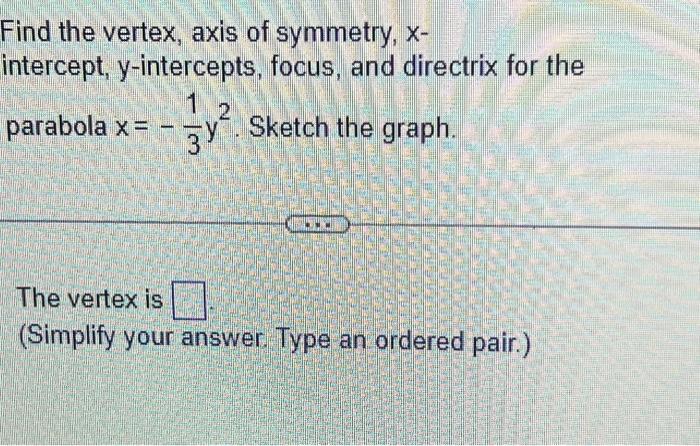 Solved Find the vertex, axis of symmetry, x intercept, | Chegg.com