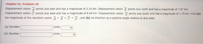 Solved Chapter 01, Problem 49 Displacement vector Ā points | Chegg.com