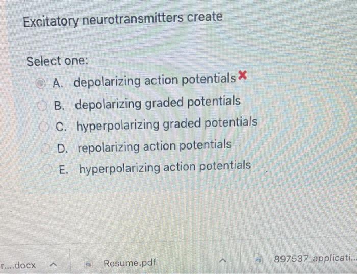 Solved Excitatory neurotransmitters create Select one: A. | Chegg.com