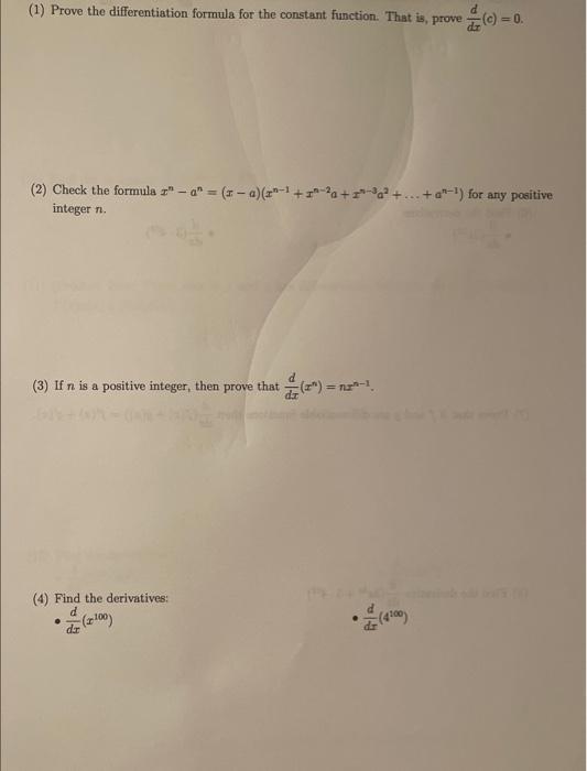 Solved (1) Prove the differentiation formula for the | Chegg.com Solved (1) Prove the differentiation formula for the | Chegg.com