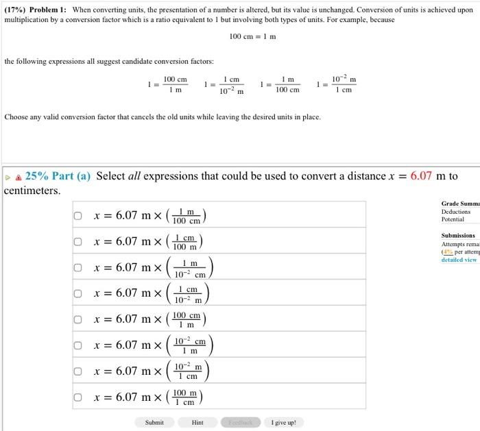 Solved (17\%) Problem 1: When converting units, the | Chegg.com