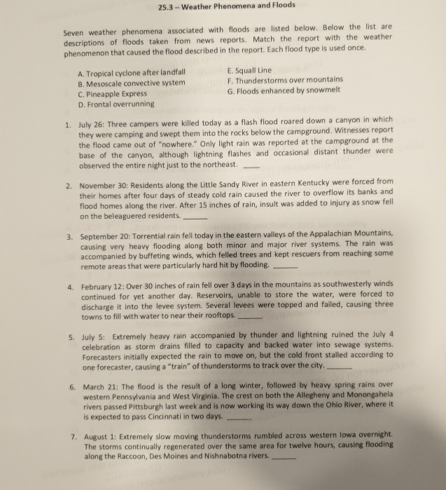 Solved 25.3 - ﻿Weather Phenomena and FloodsSeven weather | Chegg.com