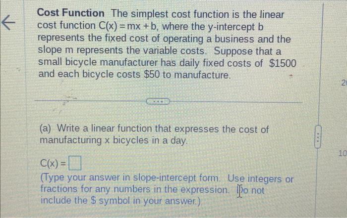 Solved Cost Function The Simplest Cost Function Is The