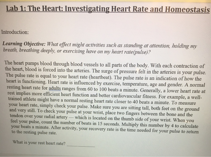 Solved Lab 1: The Heart: Investigating Heart Rate and | Chegg.com