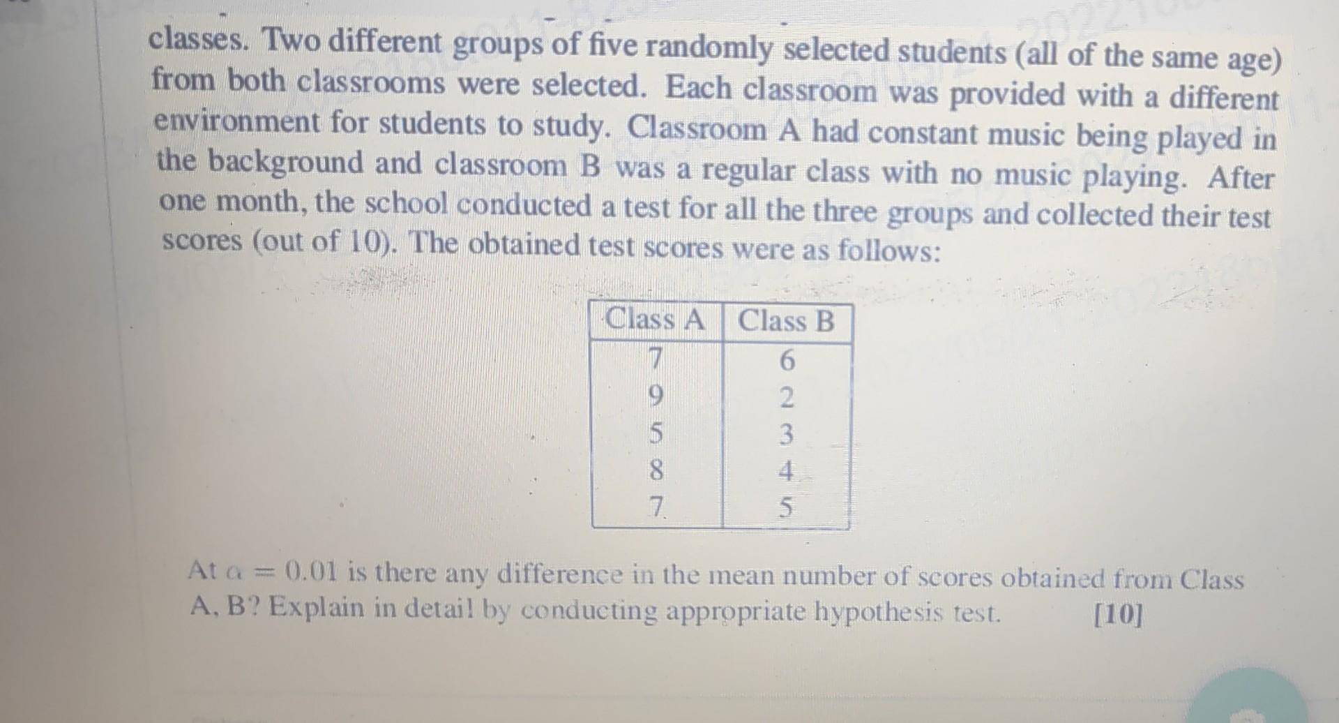 Solved classes. Two different groups of five randomly | Chegg.com