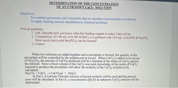 Solved DETERMINATION OF THE CONCENTRATION OF AN UNKNOWN CaCl | Chegg.com