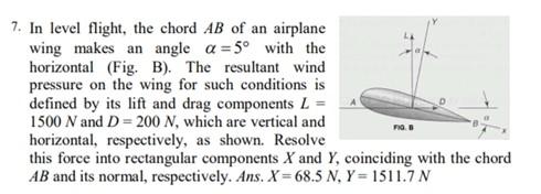 Solved 7. In level flight, the chord AB of an airplane wing | Chegg.com