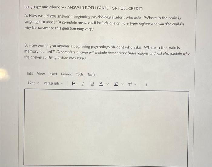 Solved Language and Memory - ANSWER BOTH PARTS FOR FULL | Chegg.com