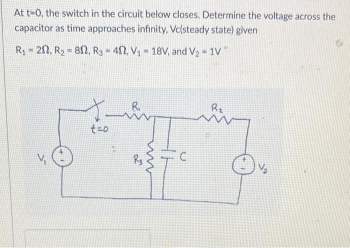 Solved At t=0, the switch in the circuit below closes. | Chegg.com