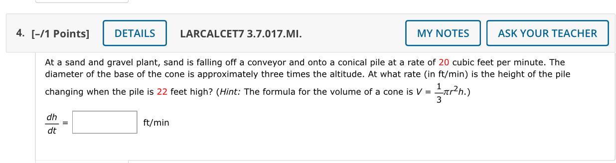 Solved Points]\\nLARCALCET7 3.7.017.MI.\\nAt a sand and | Chegg.com