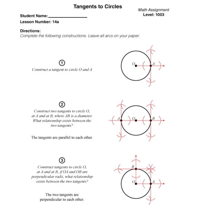 Solved Tangents to Circles Math Assignment Student Name: | Chegg.com