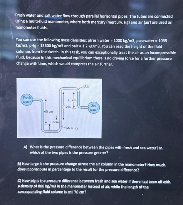 Solved Fresh water and salt water flow through parallel | Chegg.com
