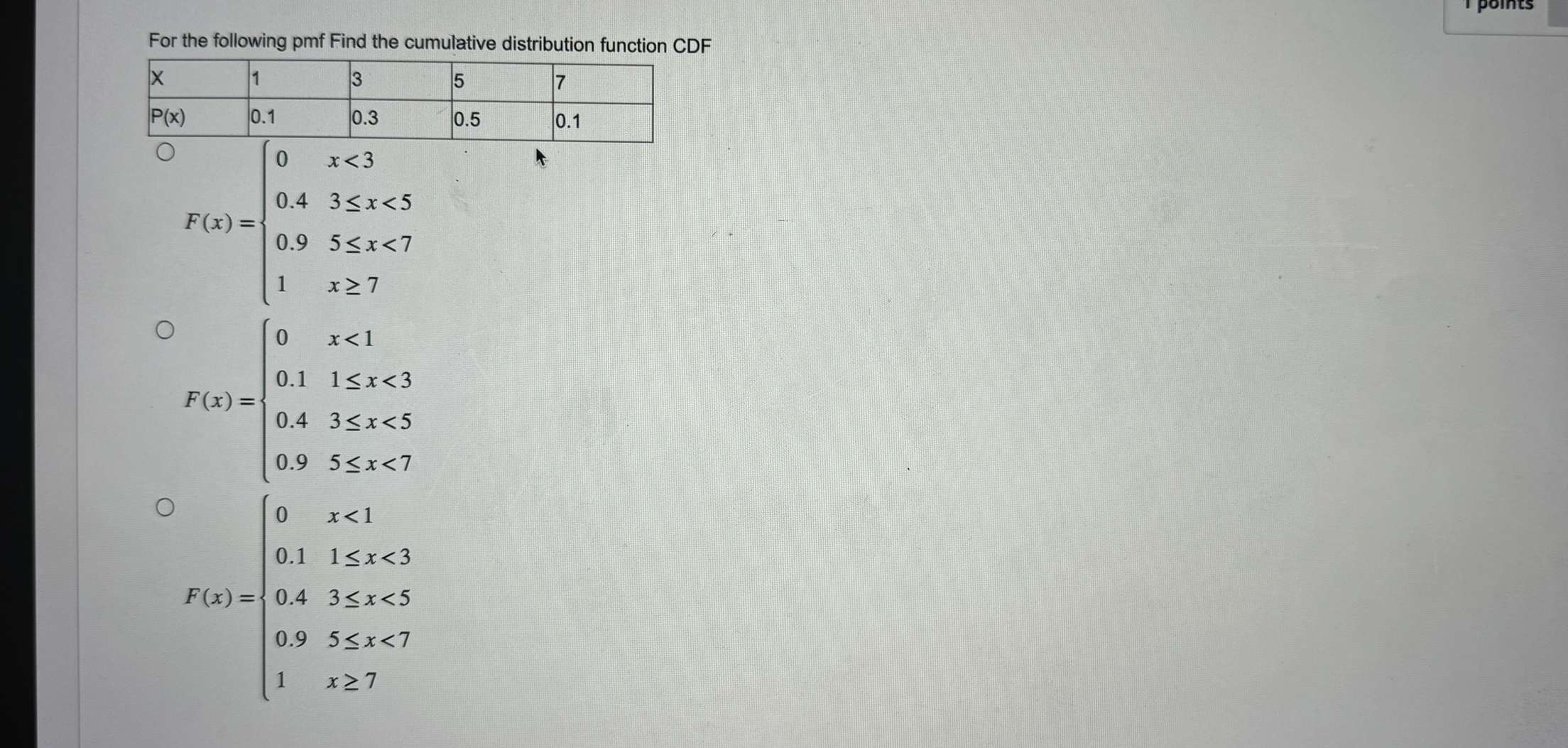 Solved For the following pmf Find the cumulative | Chegg.com