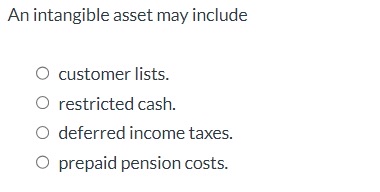 Solved An intangible asset may includecustomer | Chegg.com