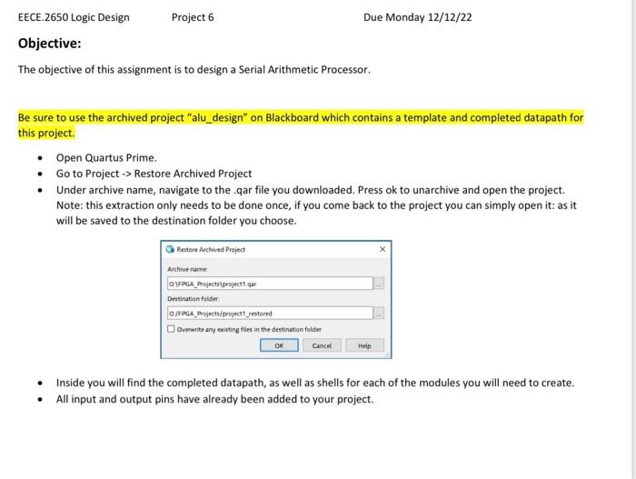 Solved Name Eecf 2650 Logic Design Project 6 Design Of 
