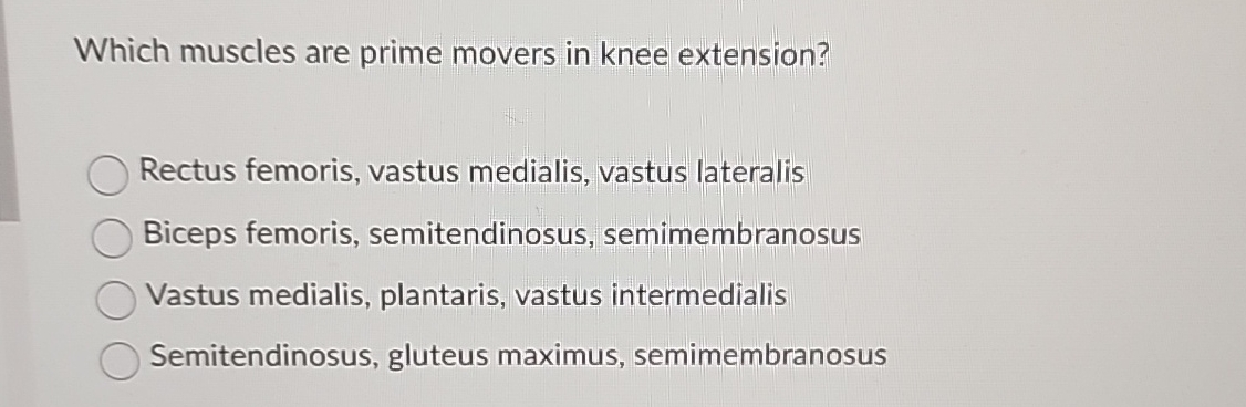 Solved Which muscles are prime movers in knee | Chegg.com