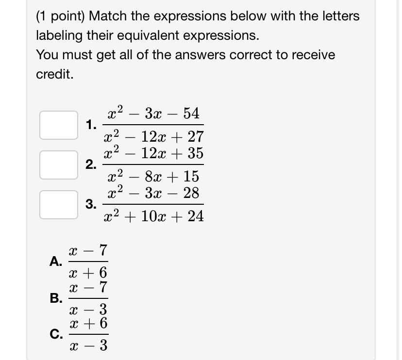 Solved (1 ﻿point) ﻿Match the expressions below with the | Chegg.com
