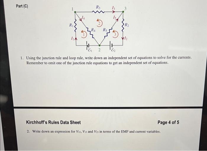 Solved Part (C) 1. Using the junction rule and loop rule, | Chegg.com