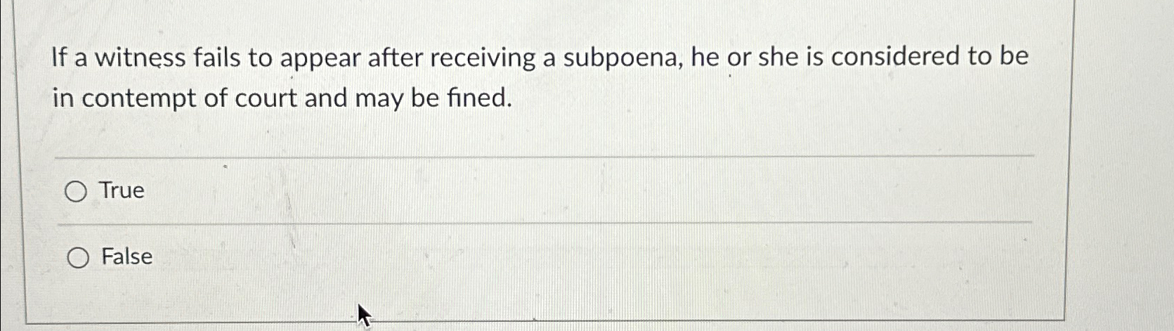 Solved If a witness fails to appear after receiving a | Chegg.com