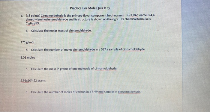 Solved Practice For Mole Quiz Key 1. (18 points) | Chegg.com