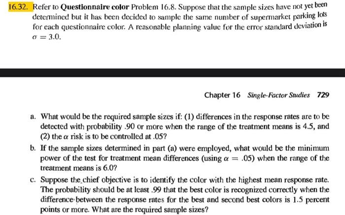 Solved 6.32. Refer to Questionnaire color Problem 16.8. | Chegg.com