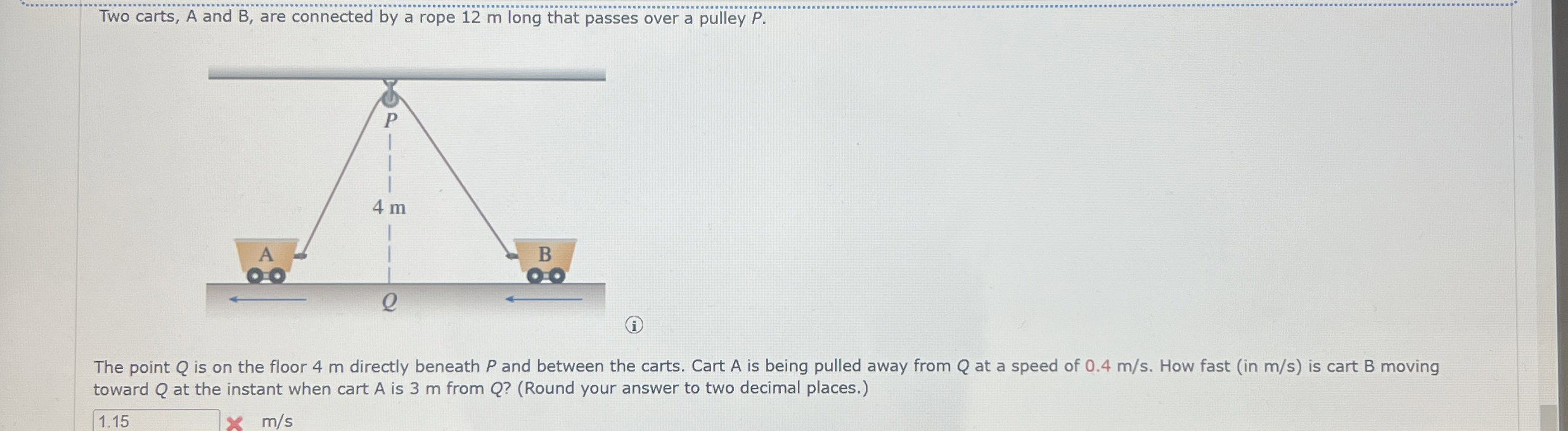 Solved Two carts, A and B, ﻿are connected by a rope 12 ﻿m | Chegg.com