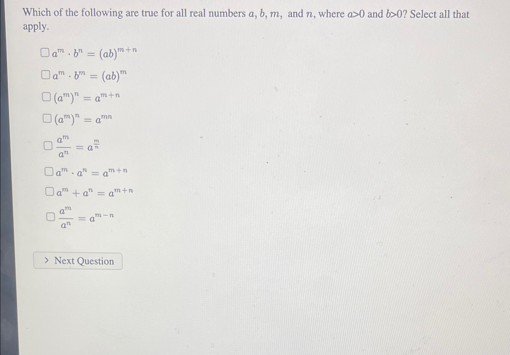 Solved Which of the following are true for all real numbers | Chegg.com