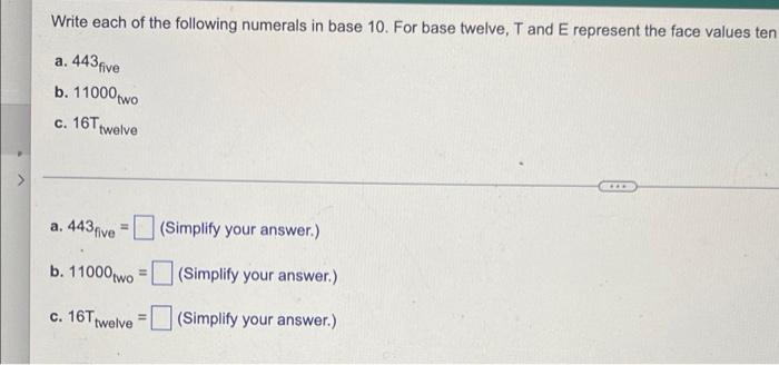 Solved Write each of the following numerals in base 10. For | Chegg.com