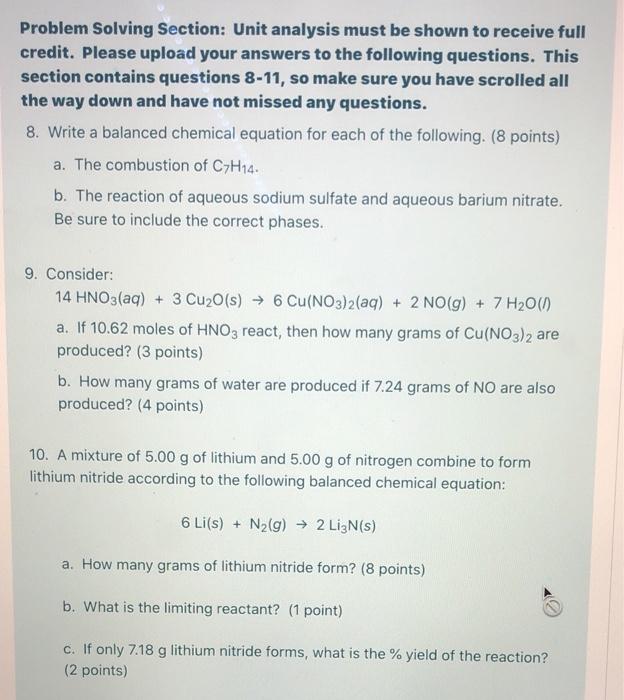 Solved Problem Solving Section: Unit analysis must be shown | Chegg.com