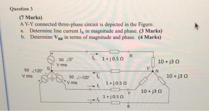 Solved Question 3 (7 Marks) A Y-Y connected three-phase | Chegg.com
