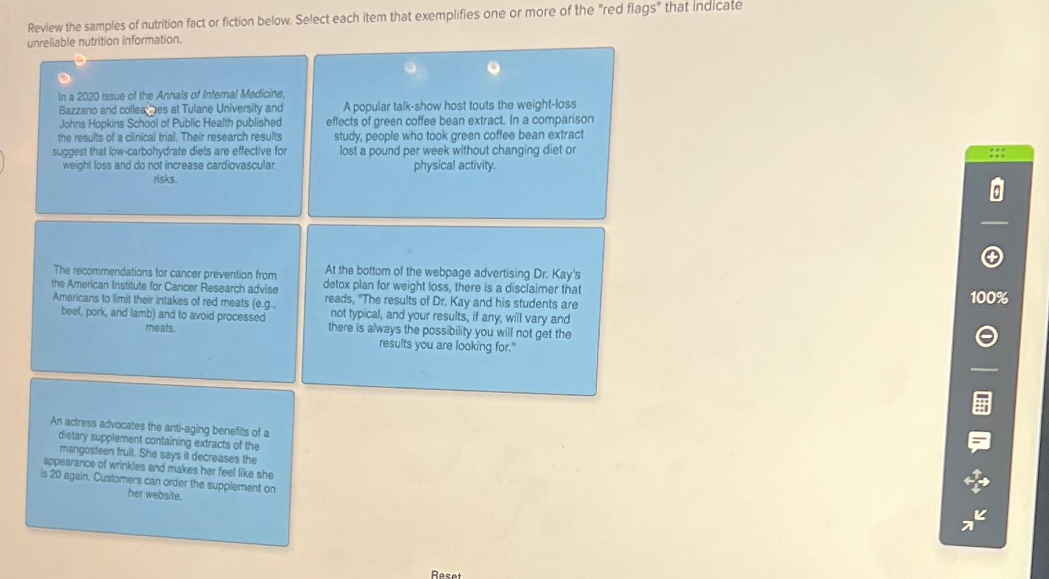 Solved Review the samples of nutrition fact or fiction | Chegg.com