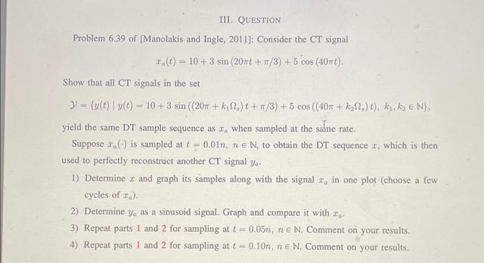 Solved Iii Question Problem 6 39 Of [manolakis And Ingle