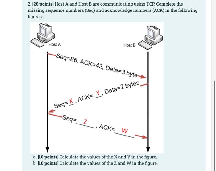 Solved 2. [20 points) Host A and Host B are communicating | Chegg.com