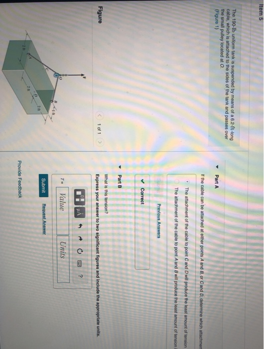 Solved Item 5 The 190-lb uniform tank is suspended by means | Chegg.com