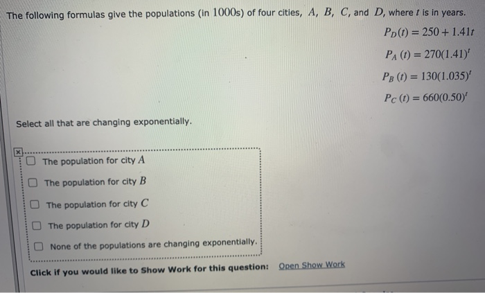 Solved The following formulas give the populations (in | Chegg.com