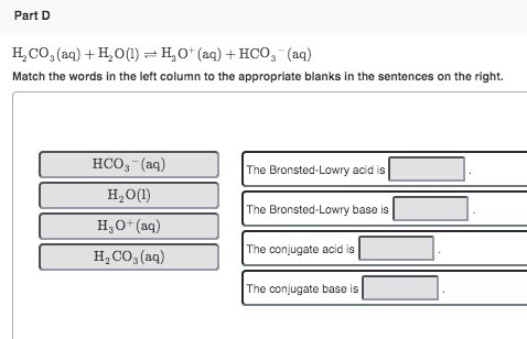 Solved Part A HI(aq) + H2O(1)H, O+ (aq) +I-(aq) Match the | Chegg.com