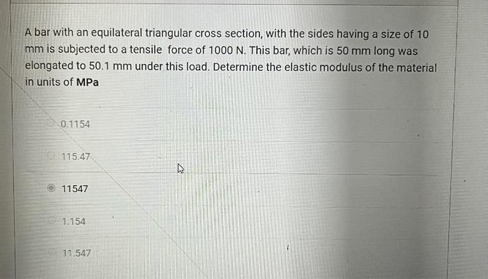 Solved A bar with an equilateral triangular cross section, | Chegg.com