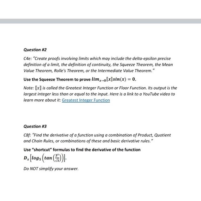 Solved Question #2 C4e: "Create proofs involving limits | Chegg.com