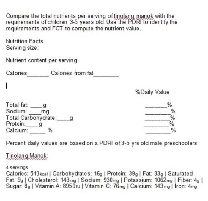 Solved Compare the total nutrients per serving of Tinolang | Chegg.com