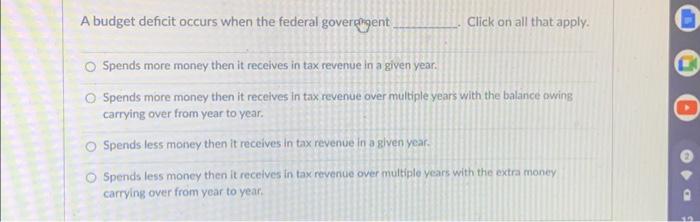 Solved A budget deficit occurs when the federal government | Chegg.com