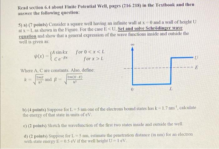 Solved Read section 6.4 about Finite Potential Well, pages | Chegg.com